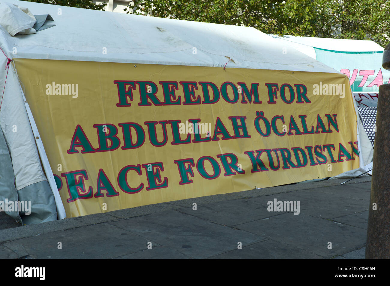 Placards with slogans and banners at the anti Capitalist protest St ...