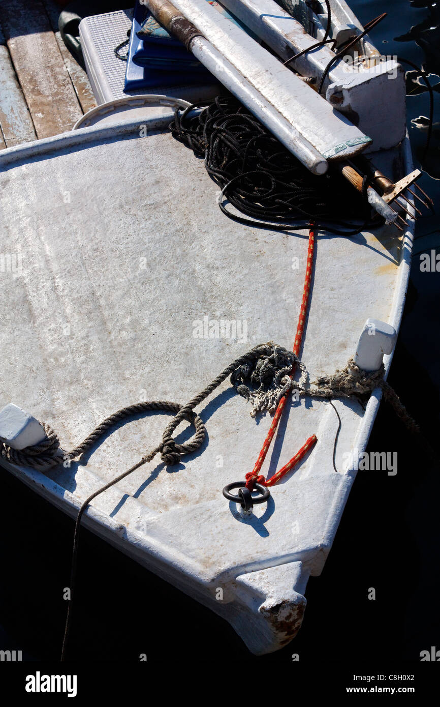 The small deck of the wooden mediterranean fishing boat Stock Photo - Alamy