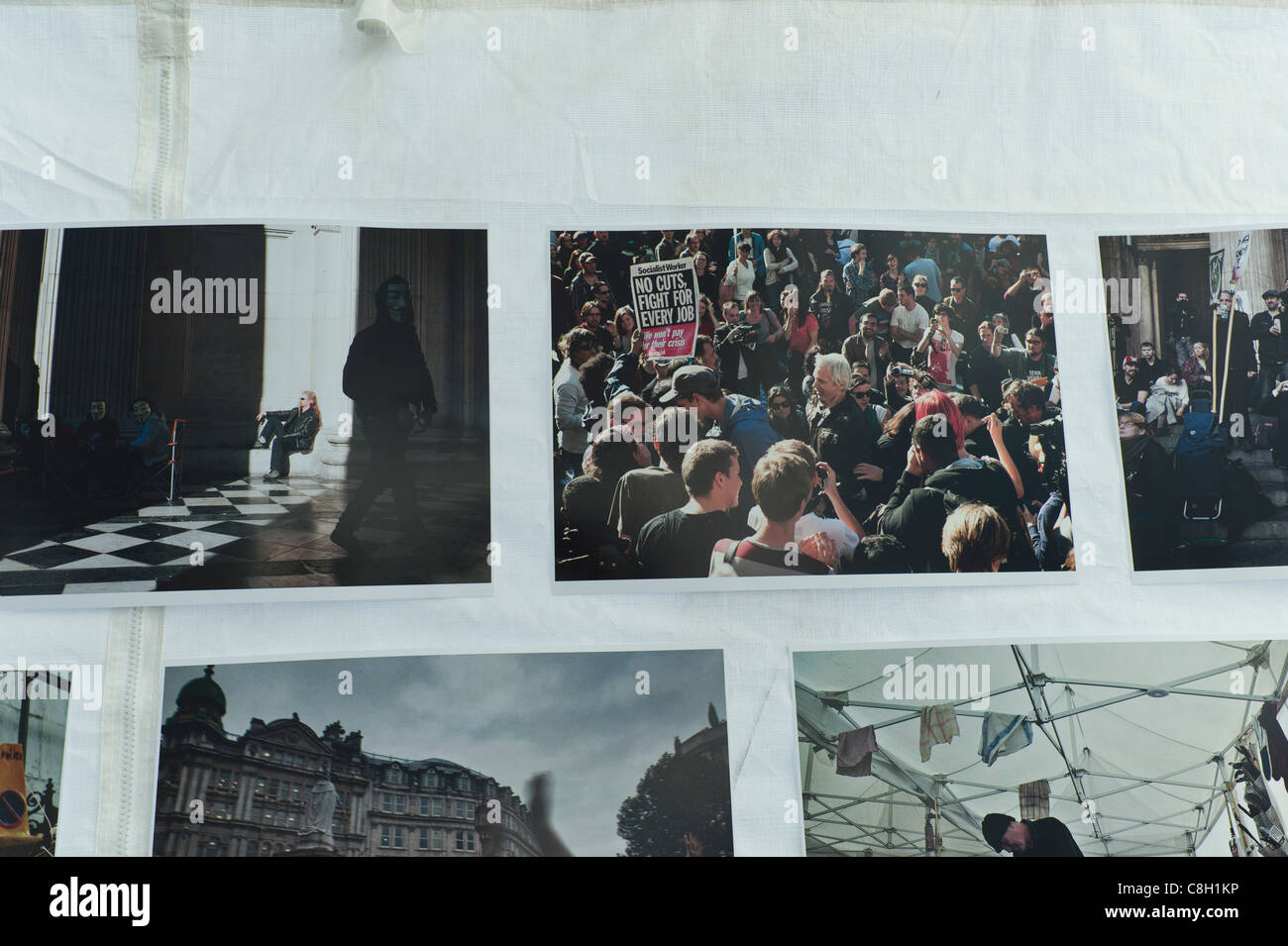 Tents with slogans and banners at the anti Capitalist protest St.Paul's ...