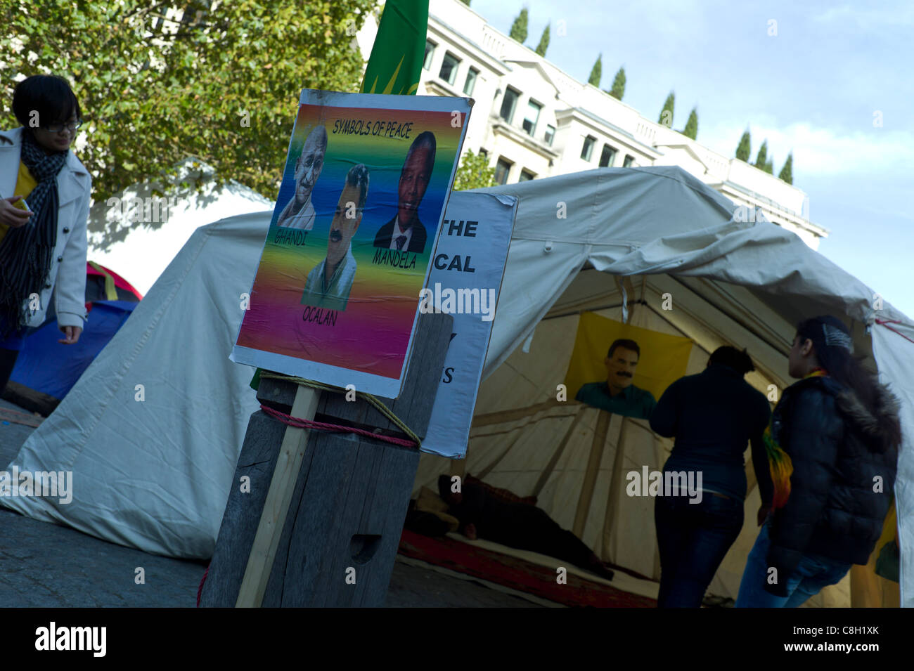 Tents with slogans and banners at the anti Capitalist protest St.Paul's ...