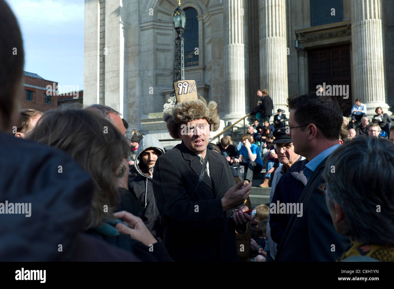 Protesters with slogans and banners at the anti Capitalist protest St ...