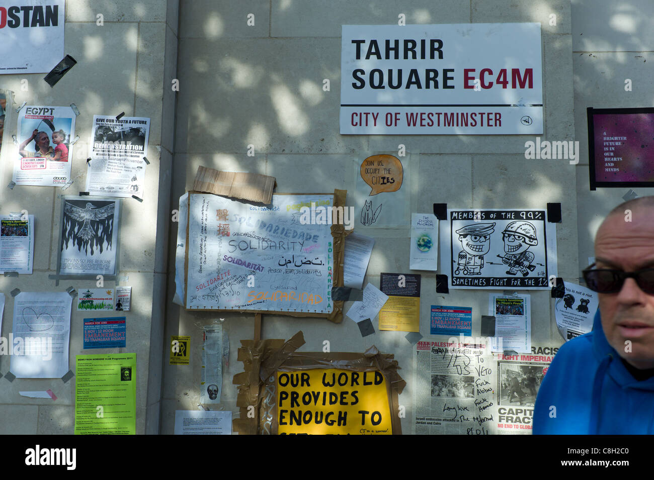 Banners, or, placards, or slogans or protesters at the anti Capitalist ...