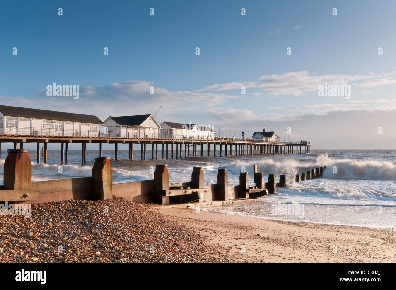 The pier at Southwold, Suffolk on a windy day Stock Photo - Alamy