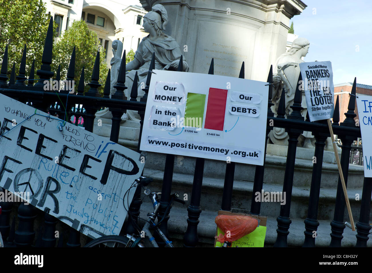 Placards, or banners, or posters at the Anti Capitalist protest St.Paul ...
