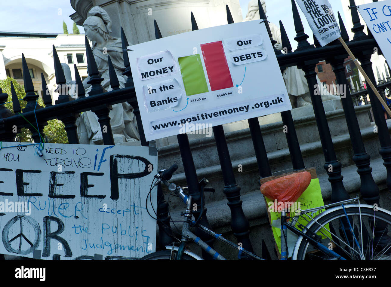 Placards, or banners, or posters at the Anti Capitalist protest St.Paul ...