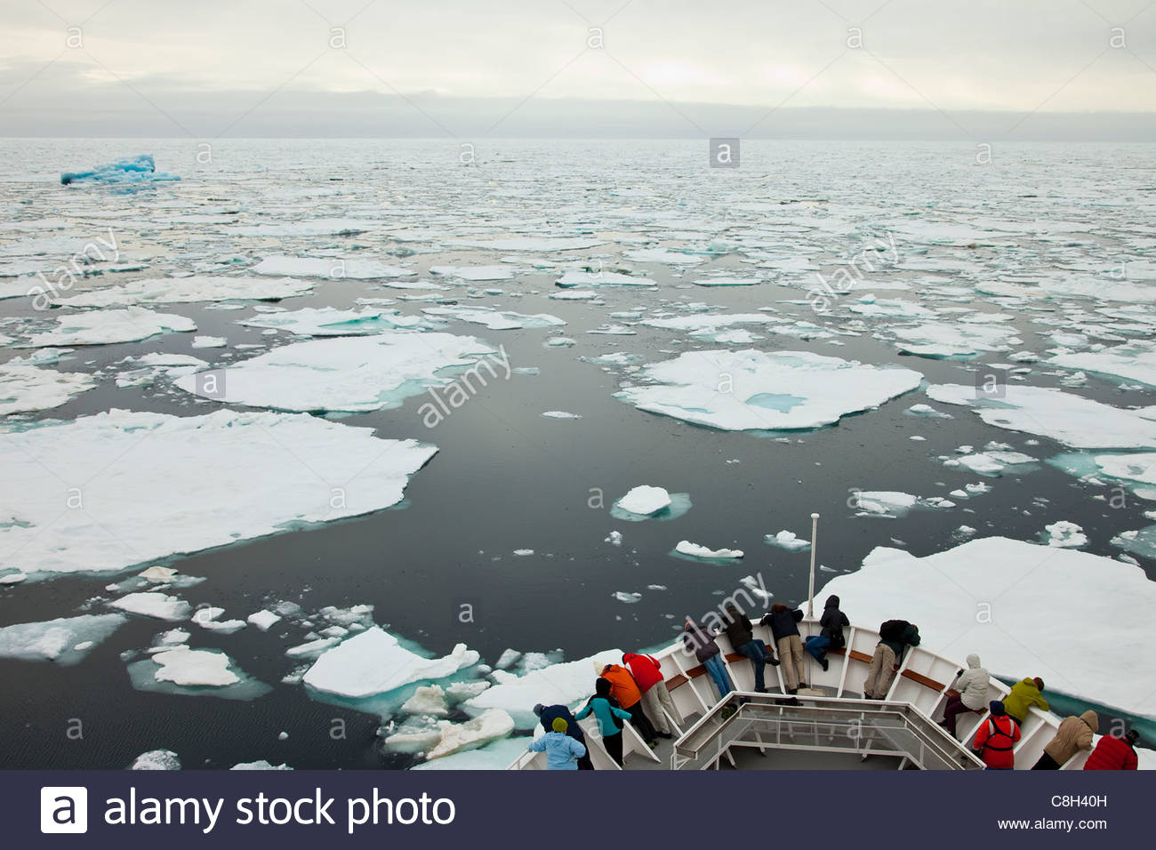 Tourists look at pack ice from the bow of a cruise ship Stock Photo - Alamy
