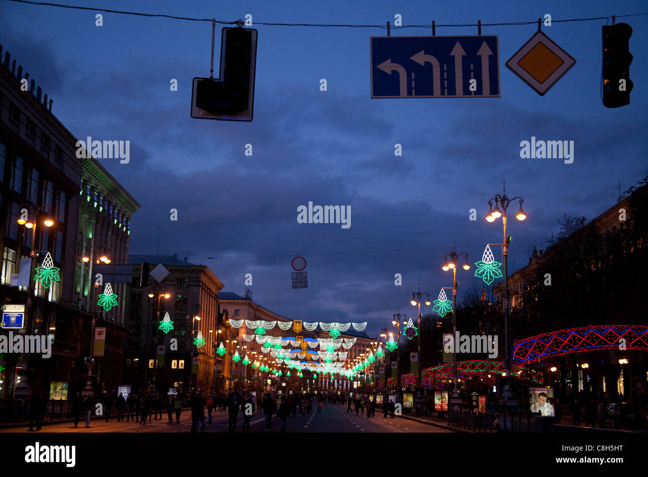 The neon lights at night of Kreschatik Street Kiev Ukraine Stock Photo ...