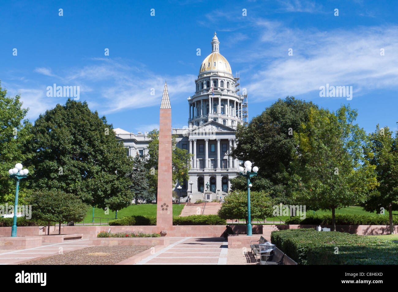 Colorado state capitol building or statehouse with obelisk monument ...