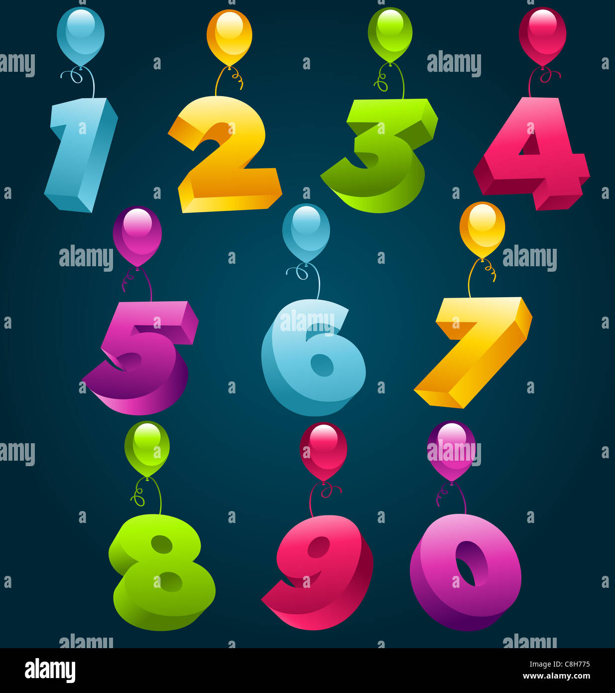 Numbers with colorful birthday balloons Stock Photo - Alamy