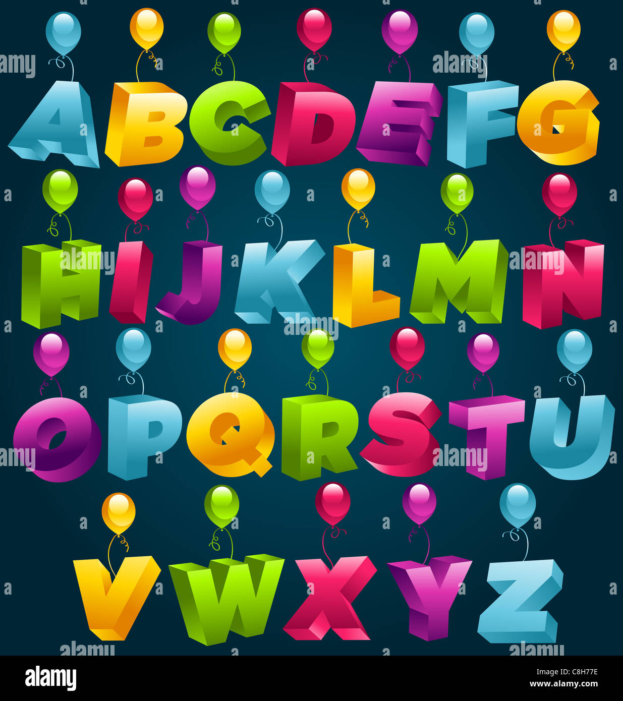 Alphabet with colorful birthday balloons Stock Photo - Alamy