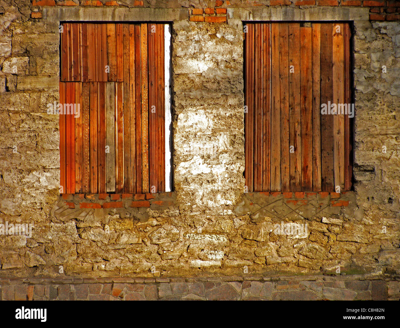 Old stone wall with the windows Stock Photo - Alamy