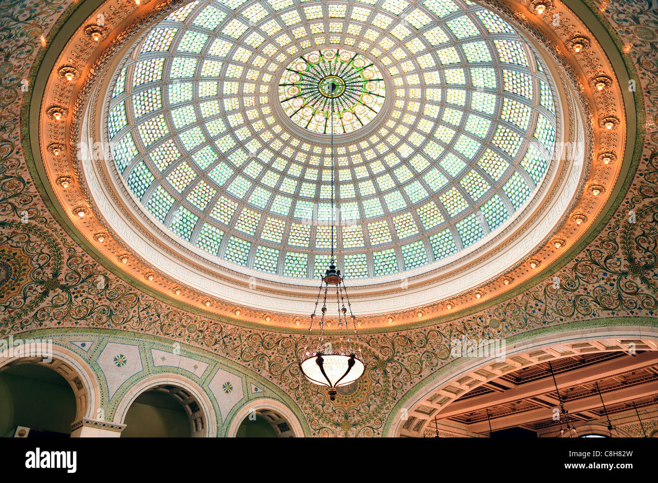 Chicago Cultural Center interior view with dome and lamp Stock Photo ...