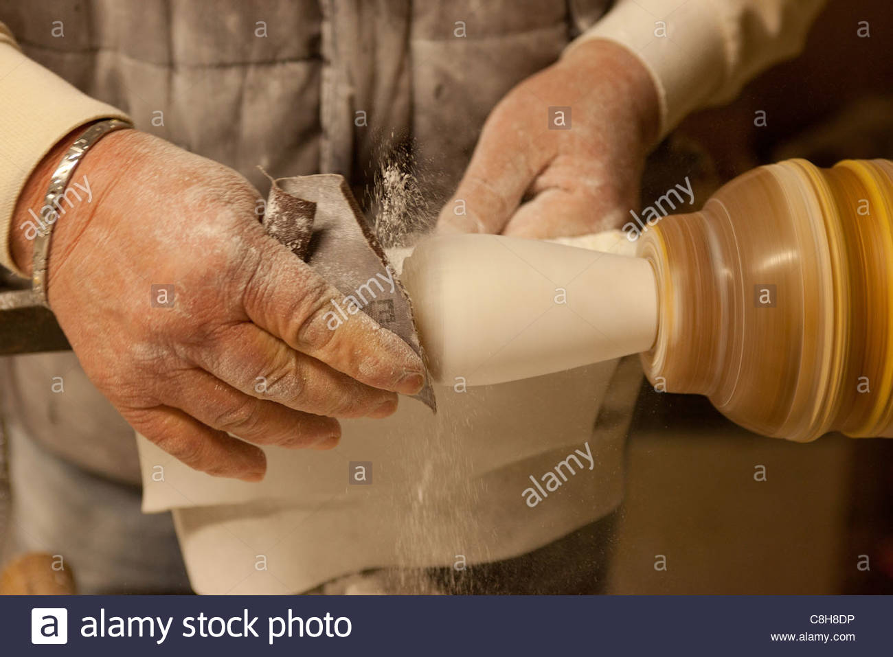 An artist finishes a piece of Alabaster in Volterra, Tuscany Stock ...