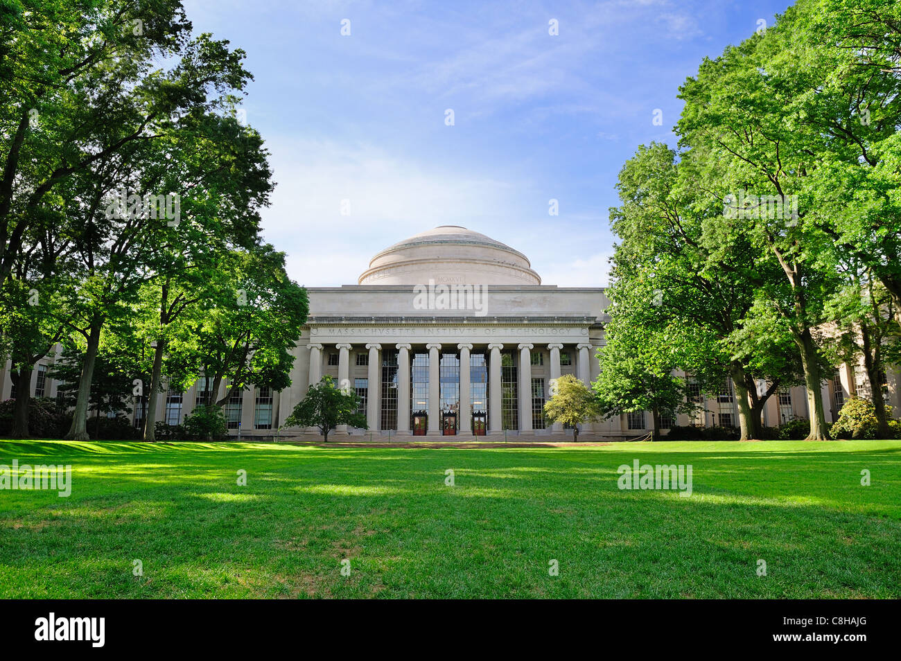 Boston Massachusetts Institute of Technology campus with trees and lawn ...