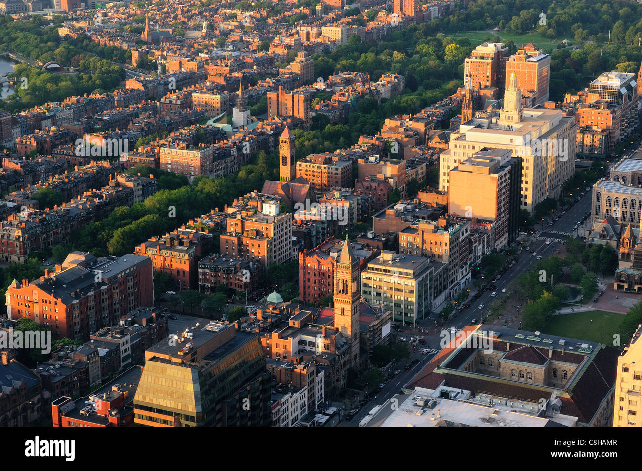 Boston city downtown aerial view with urban historical buildings at ...