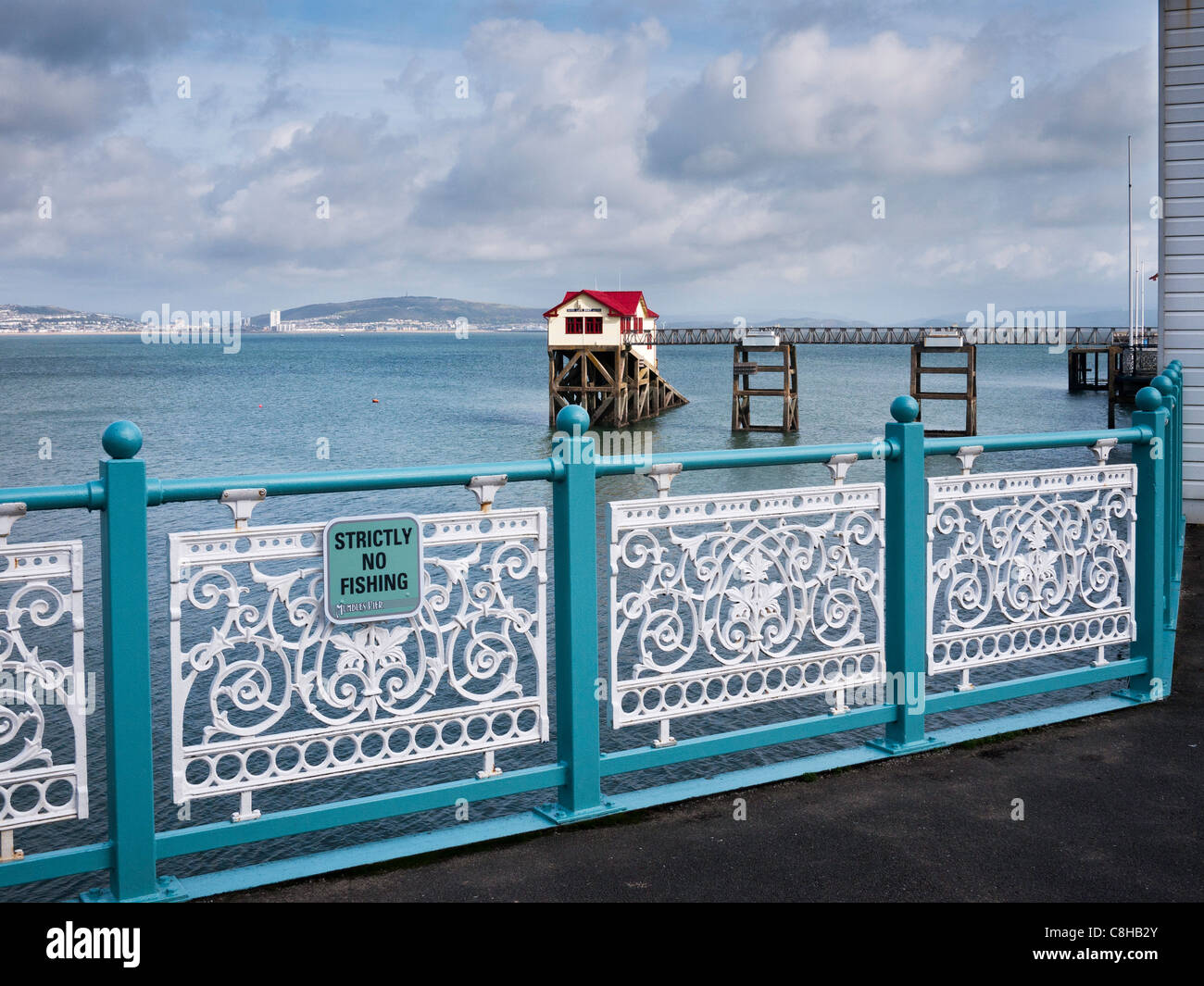 Details of the pier at Mumbles,Swansea Bay,South Wales.UK.with the ...