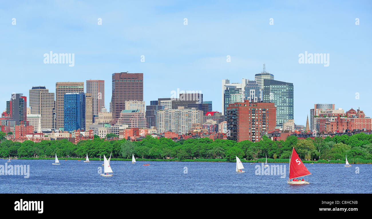 Boston Charles River panorama with urban skyline skyscrapers and ...