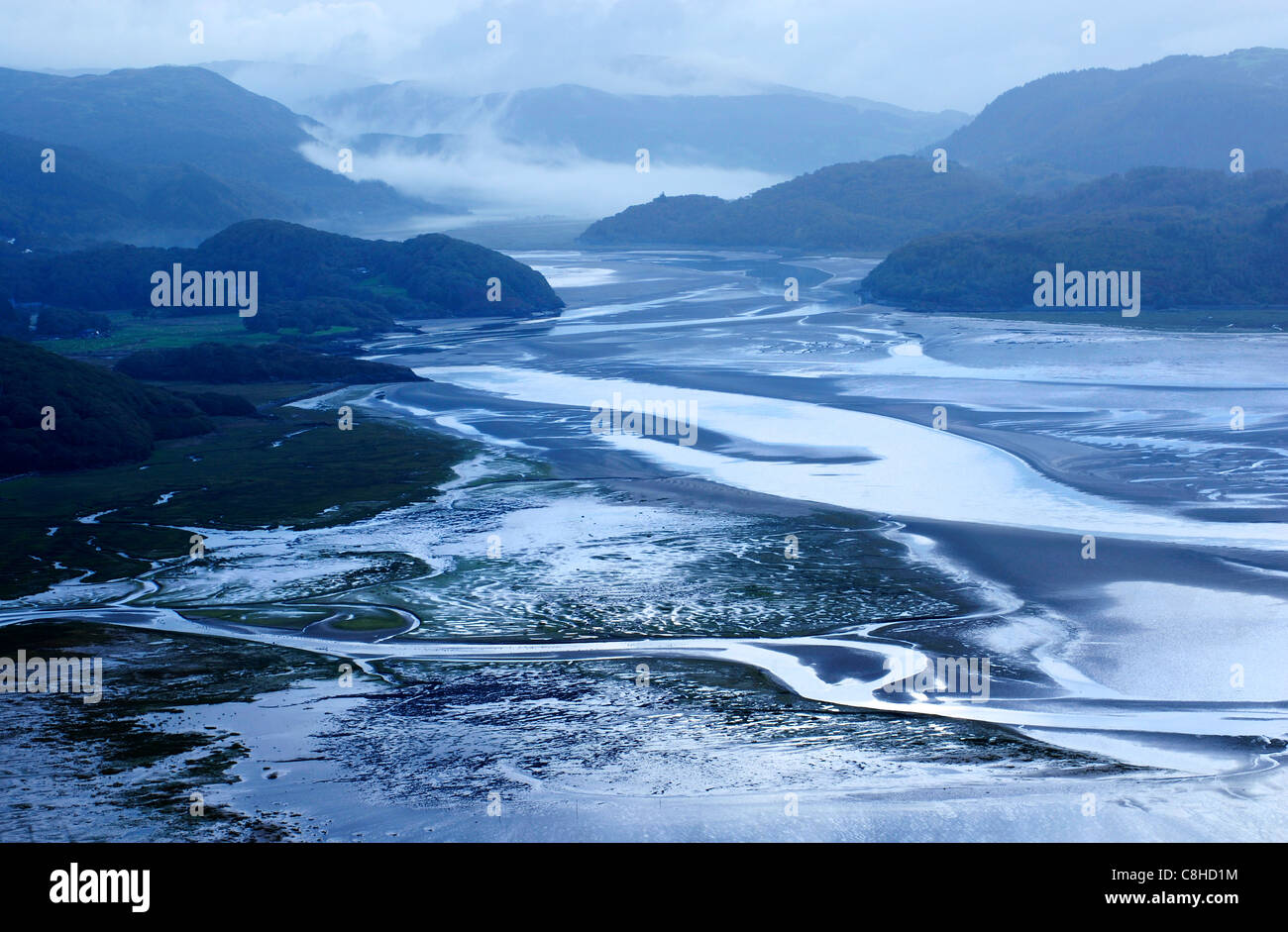 Mawddach Estuary, Snowdonia National Park, Wales at dawn with mist in ...