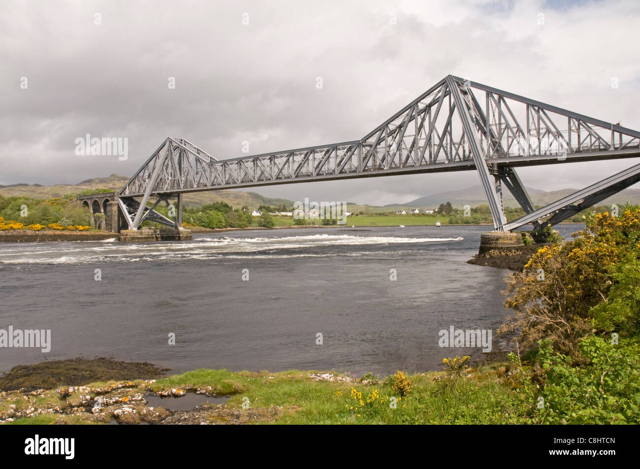 The Connel Bridge crossing the often turbulent tidal narrows, called ...