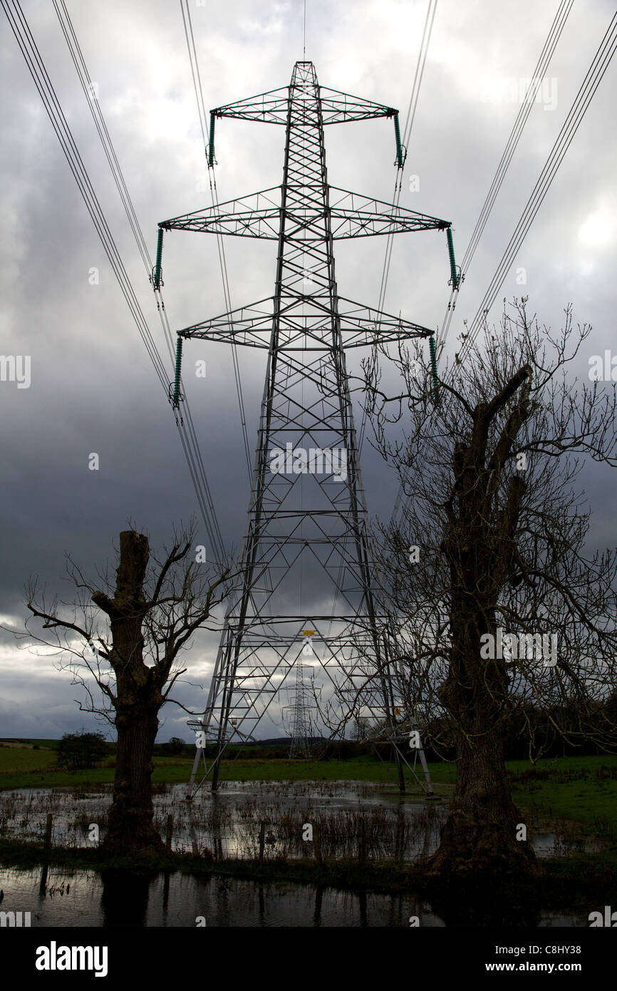 ELECTRICITY PYLONS ON A STORMY DAY Stock Photo - Alamy