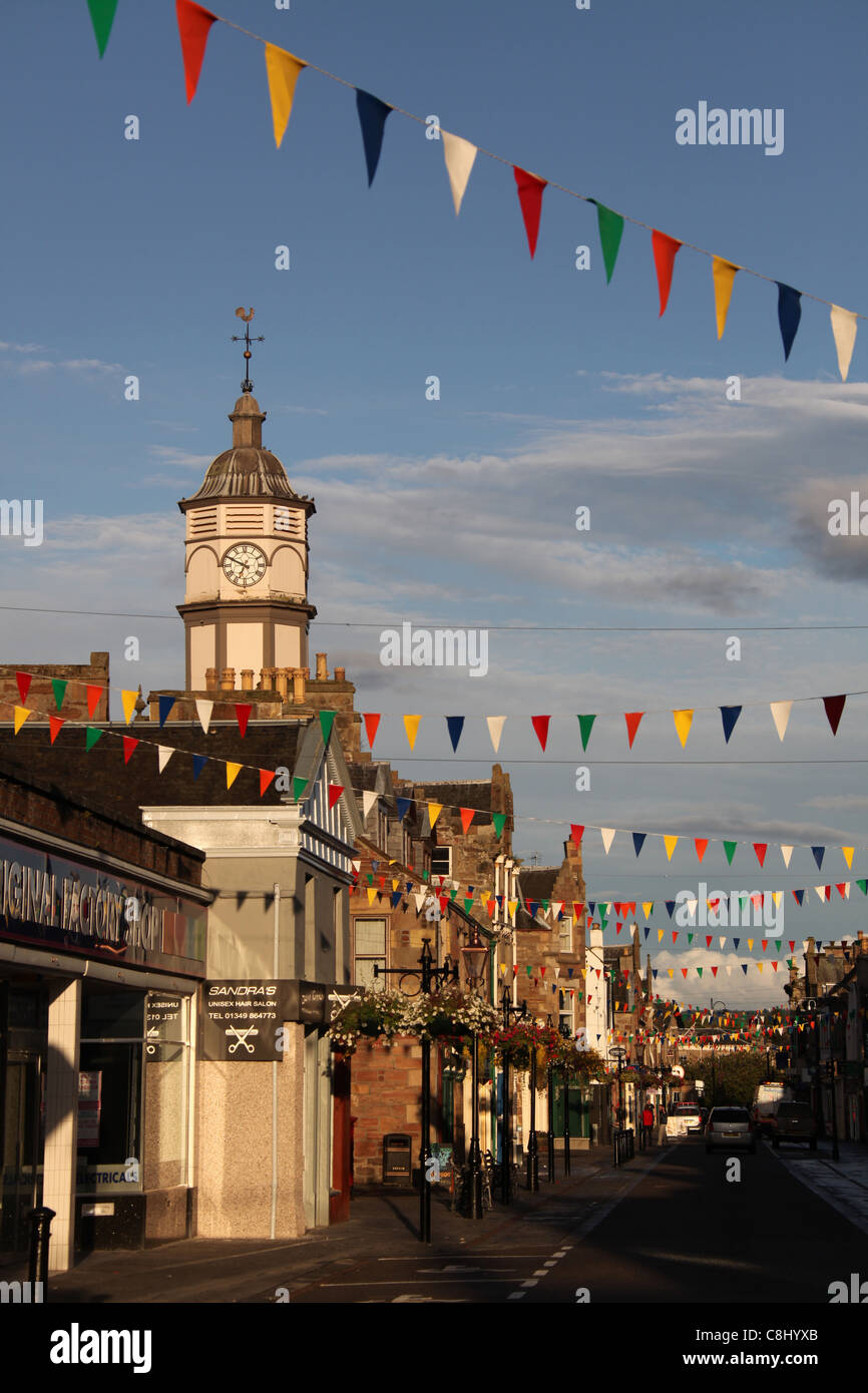 Town of Dingwall, Scotland. Picturesque view of the High Street with ...