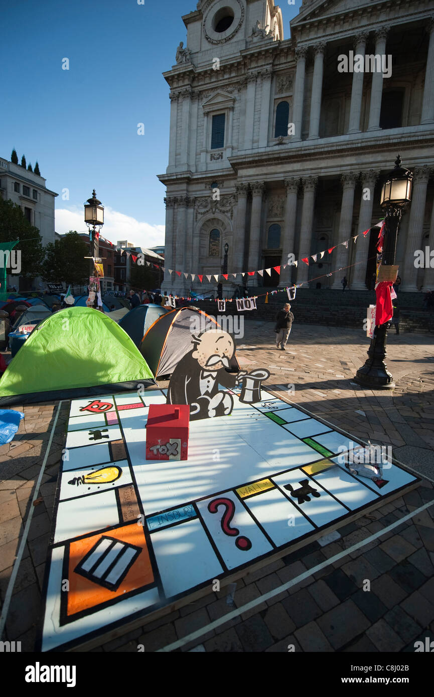 Anti capitalist protest camp and spoof Monopoly board game outside St ...