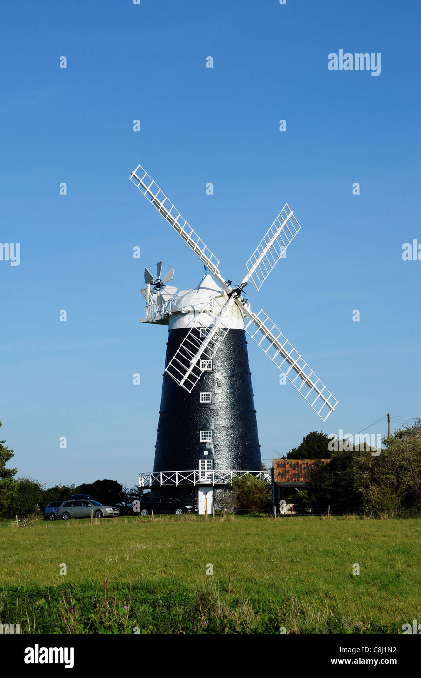 Tower Windmill (corn mill), Burnham Overy Staithe, Norfolk, England, UK ...