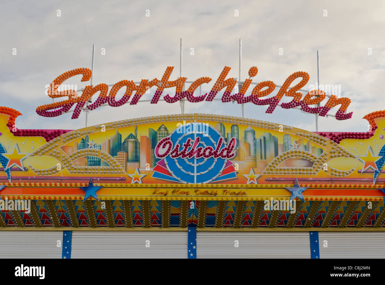 Sportschiessen Sport Shooting Banner above German Funfair Kirmes Stock ...