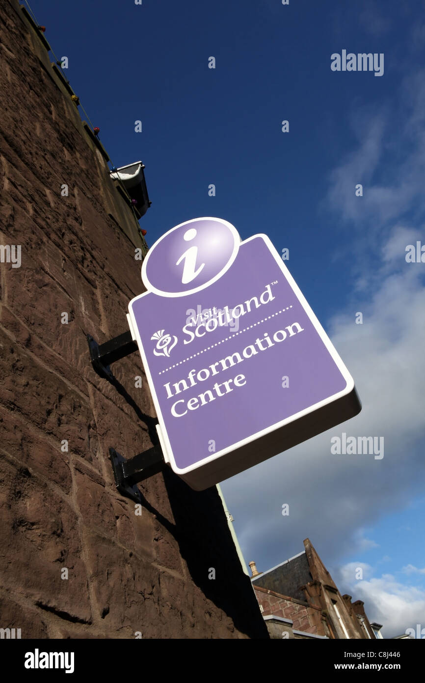 Visit Scotland information centre sign on side of building in Crieff ...