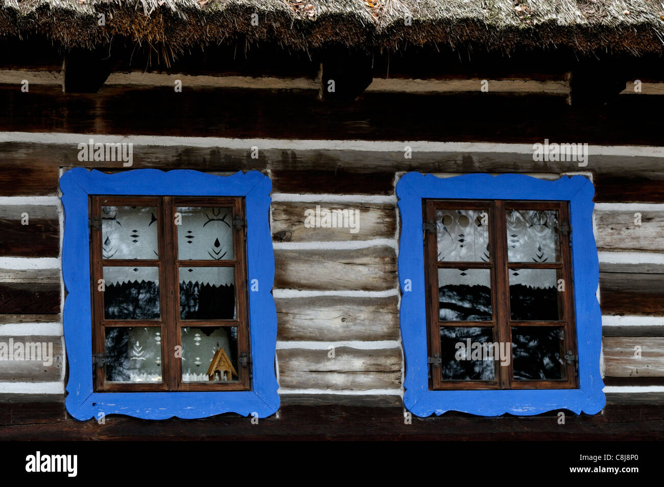 Windows in old wooden farming houses Stock Photo - Alamy