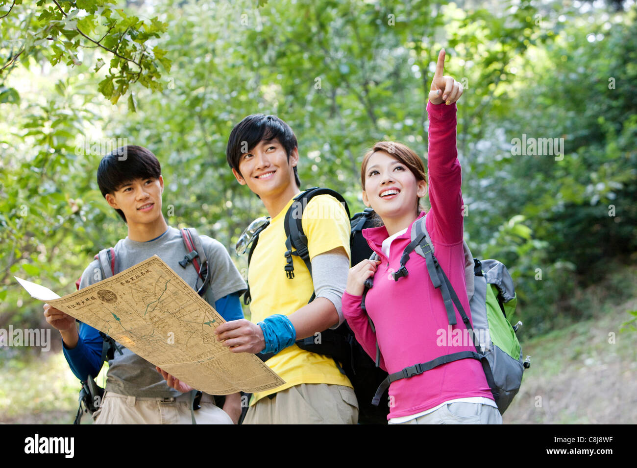 Hikers Using A Map Stock Photo - Alamy