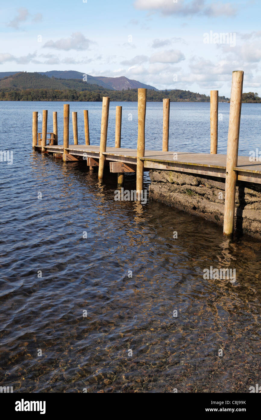 Wooden jetty, "Derwent Water", Borrowdale, "Lake District", Cumbria ...