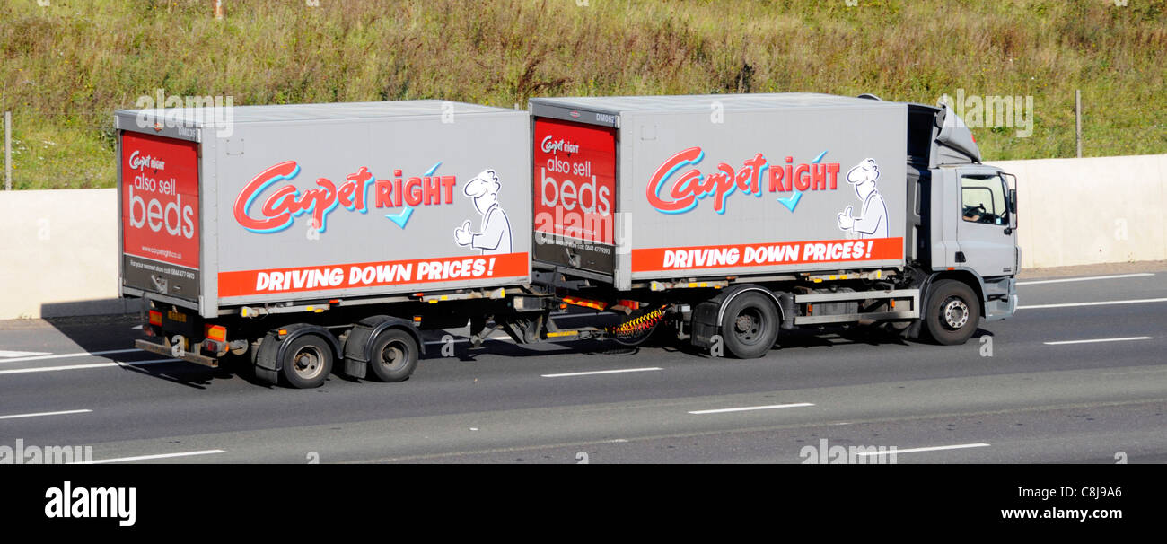 Side & back view of CarpetRight delivery lorry truck towing trailer ...