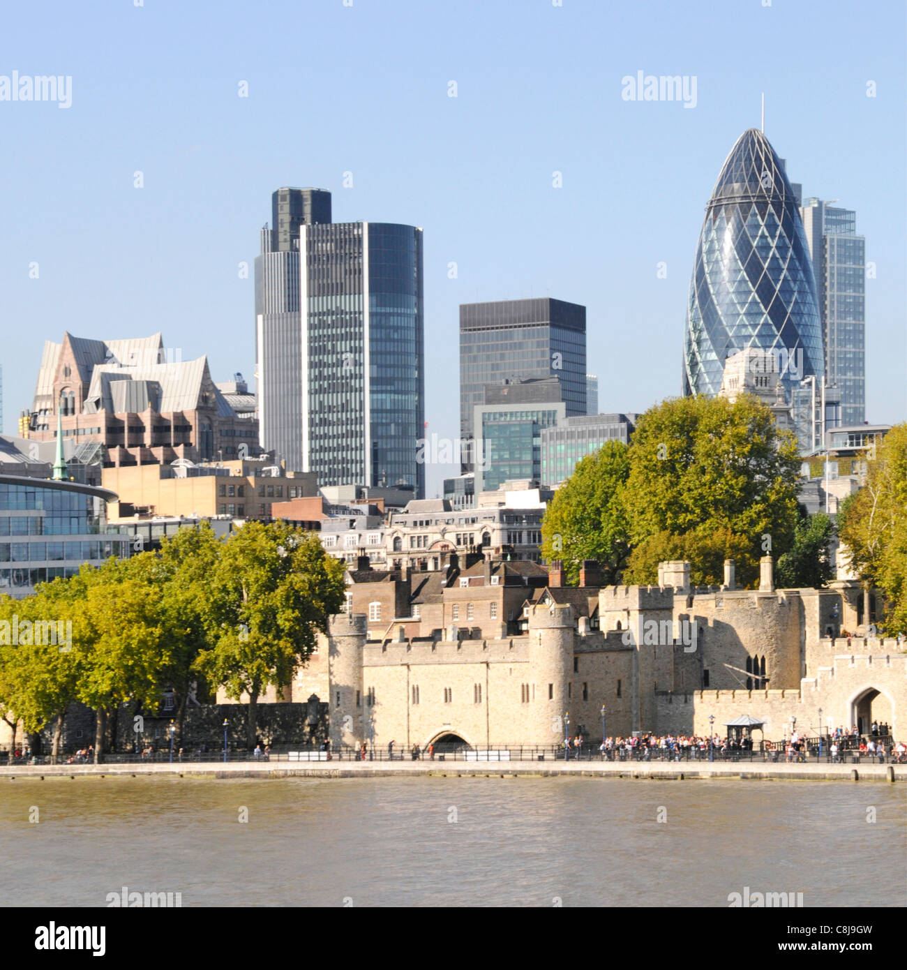 Historical riverside Tower of London and blue sky day in City of London ...