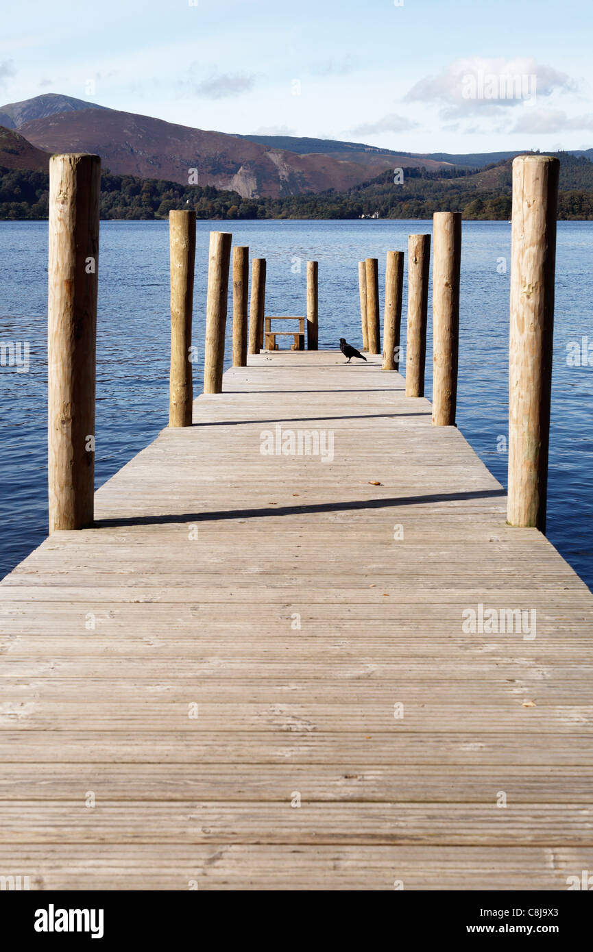 Wooden jetty, "Derwent Water", "Lake District", Cumbria, England, UK ...