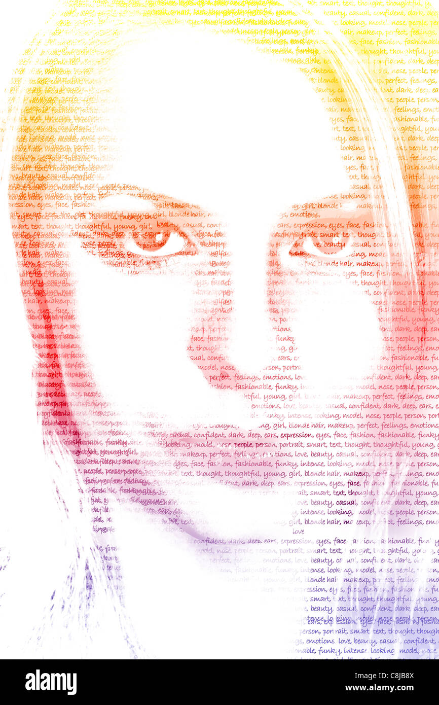 The girl's face consisting of text Stock Photo - Alamy