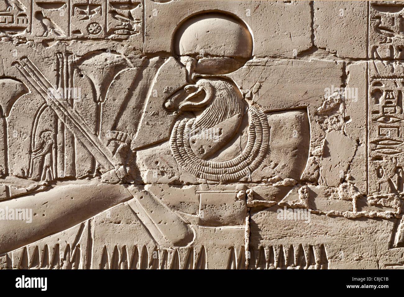 Detail of relief showing the Barque of Amun at Karnak Temple, Luxor ...
