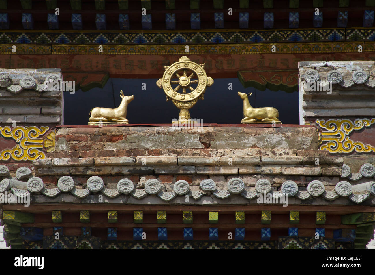 Buddhist symbols on the roof of a Monastery in Erdene Zuu , Karakorum ...