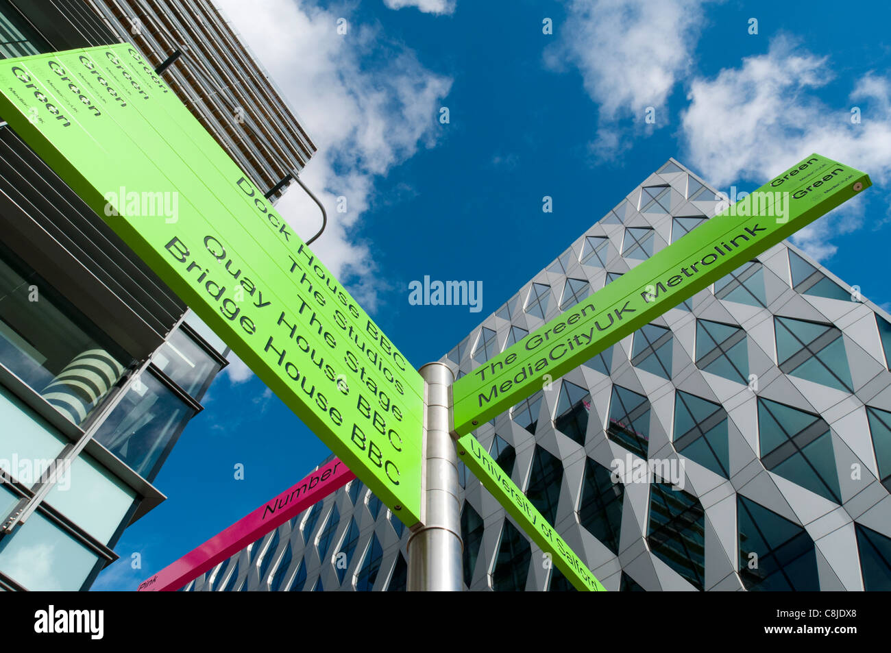 Signpost at MediaCityUK, Salford Quays, Manchester, England, UK Stock ...