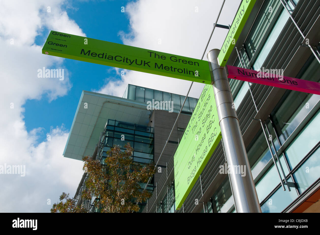 Signpost at MediaCityUK, Salford Quays, Manchester, England, UK Stock ...