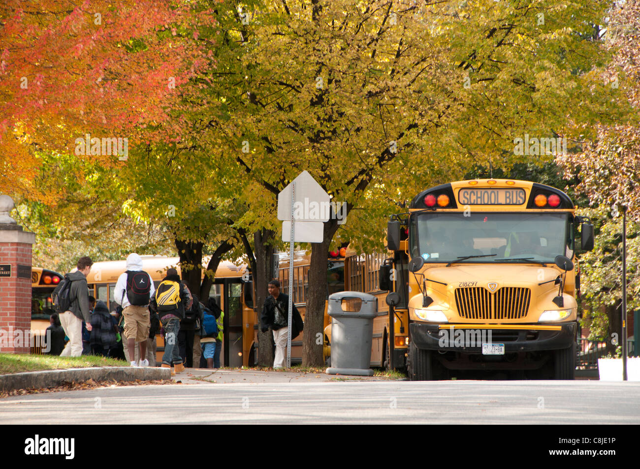 School buses loading students Stock Photo - Alamy