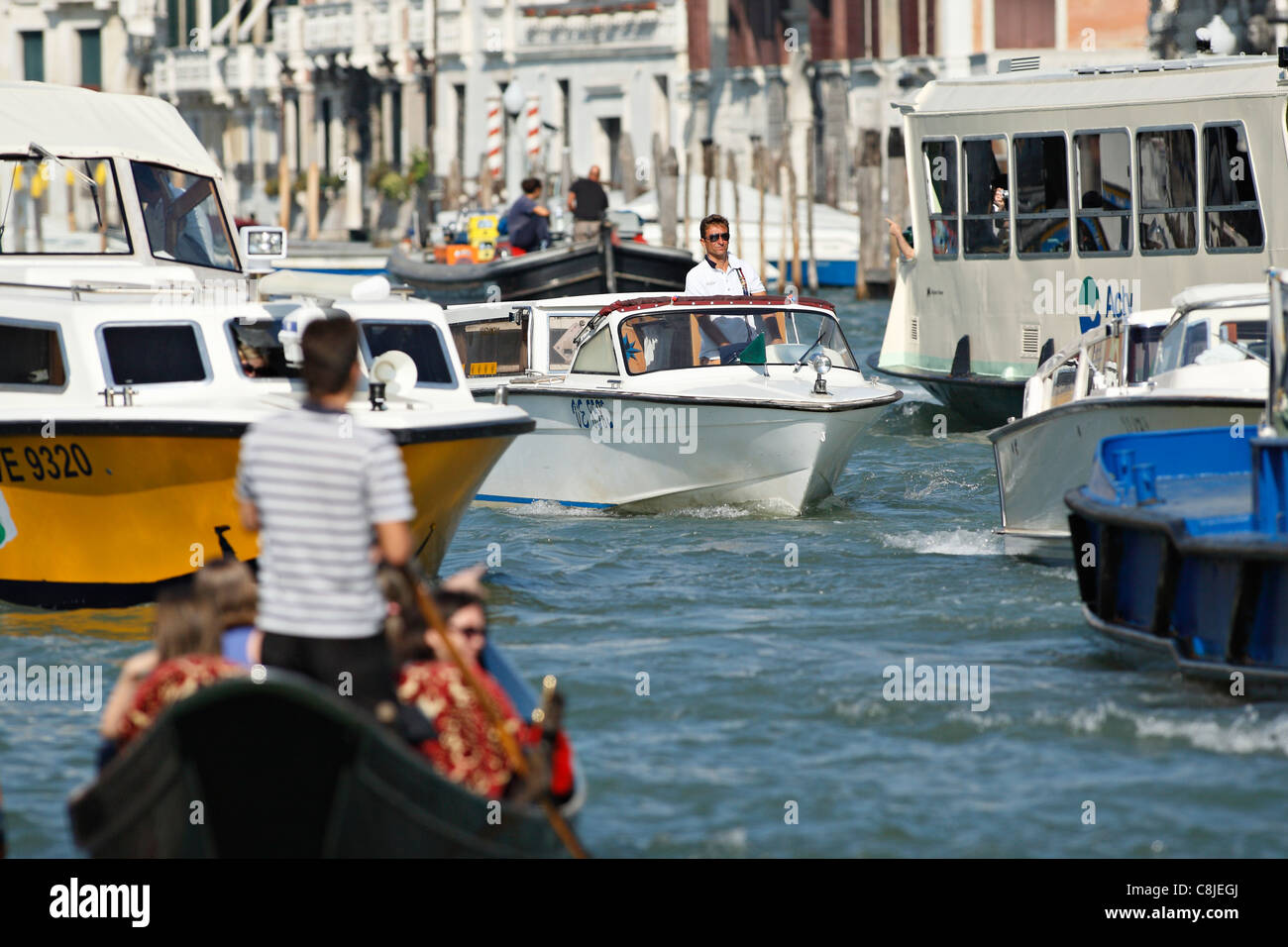 Peak hour morning boat traffic on the Canal Grande, Venice Italy Stock ...