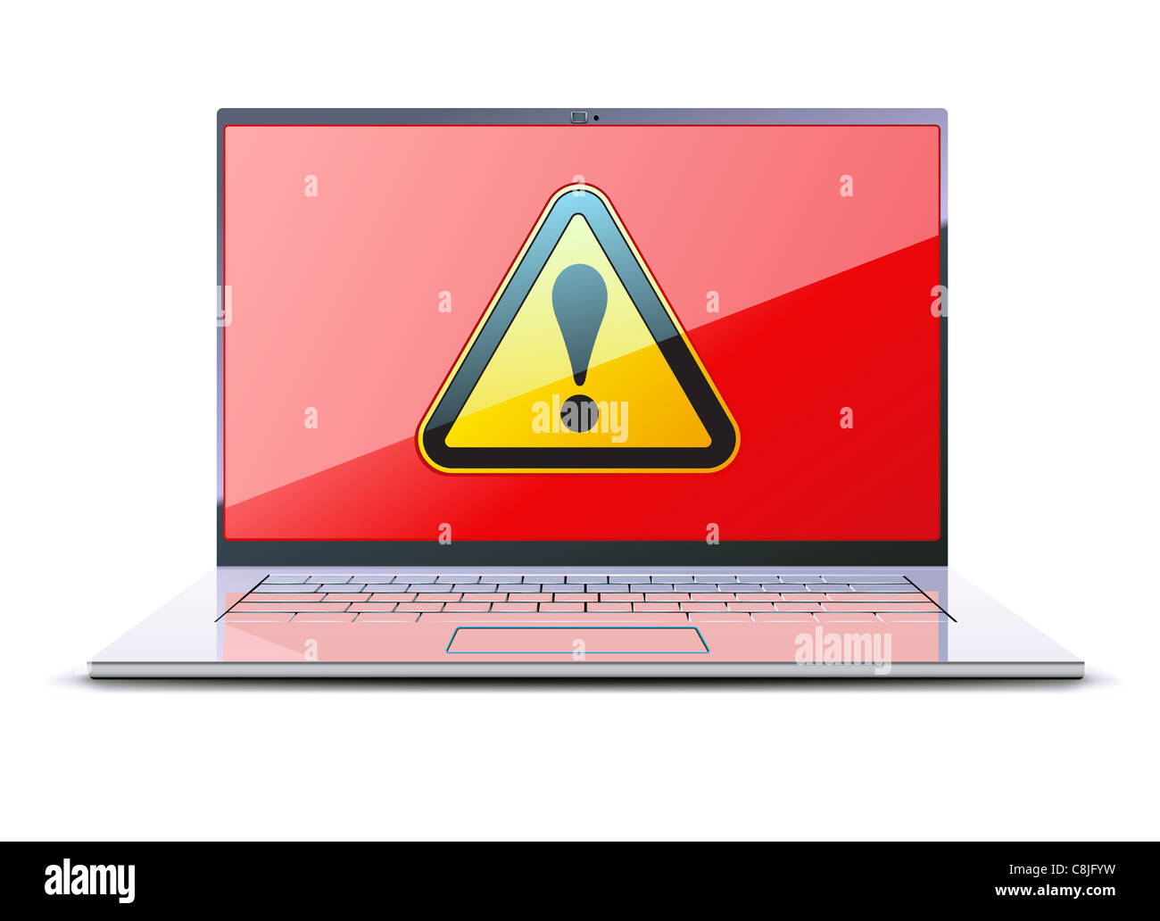 illustration of modern laptop with exclamation mark on the display ...