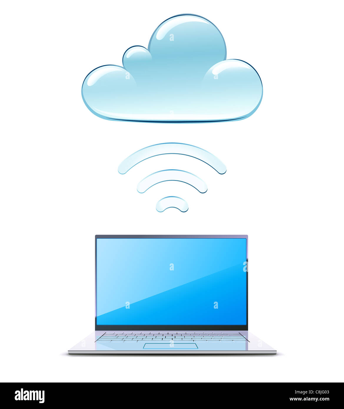 illustration of modern laptop send files to cloud server Stock Photo ...