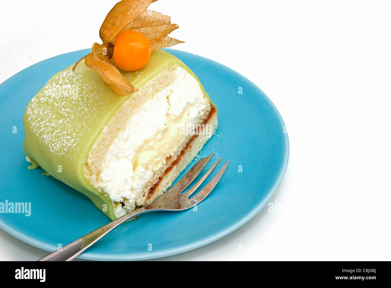 Green princess cake with green marzipan isolated on white Stock Photo ...