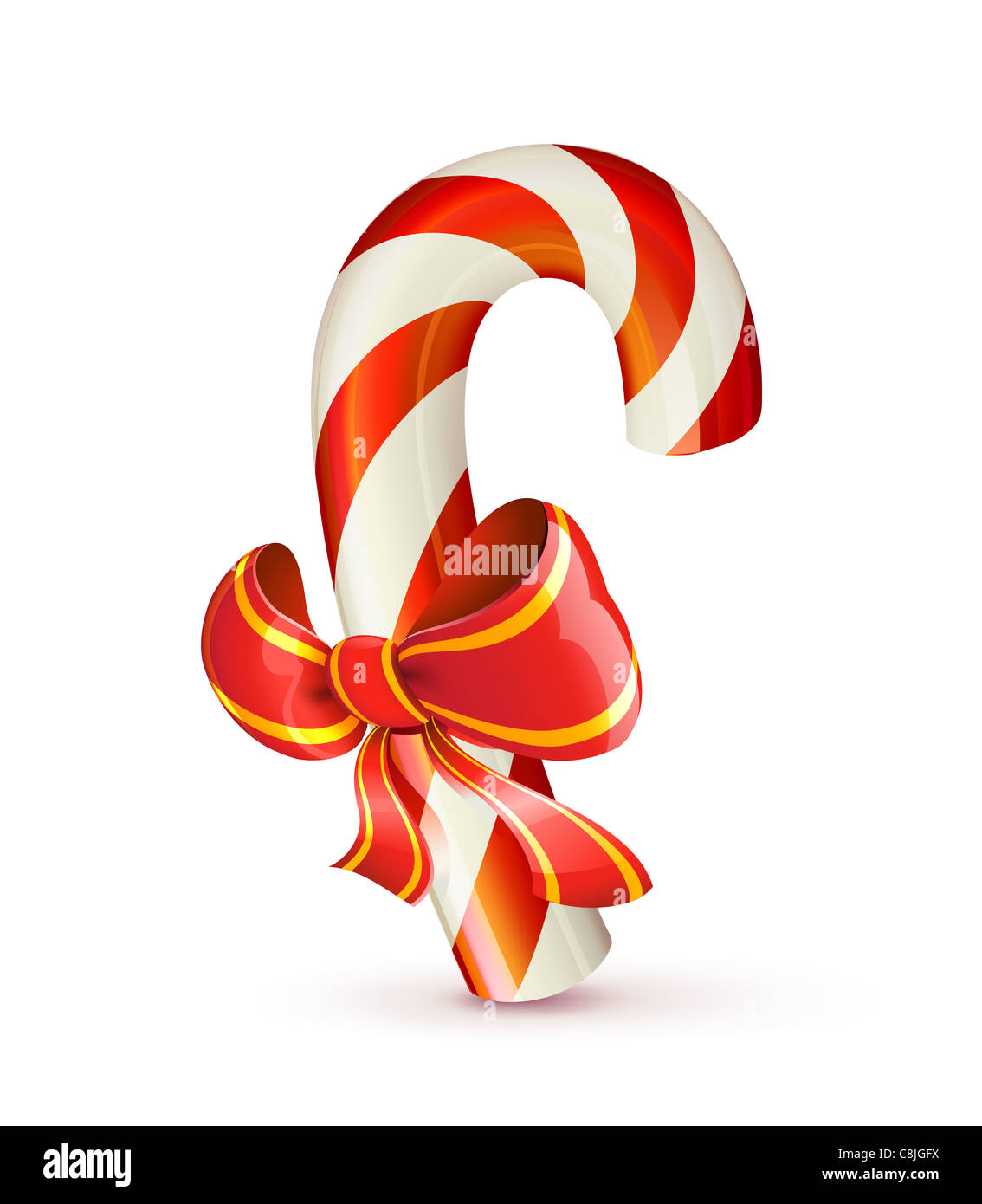 illustration of shiny red Christmas candy cane with bow Stock Photo - Alamy
