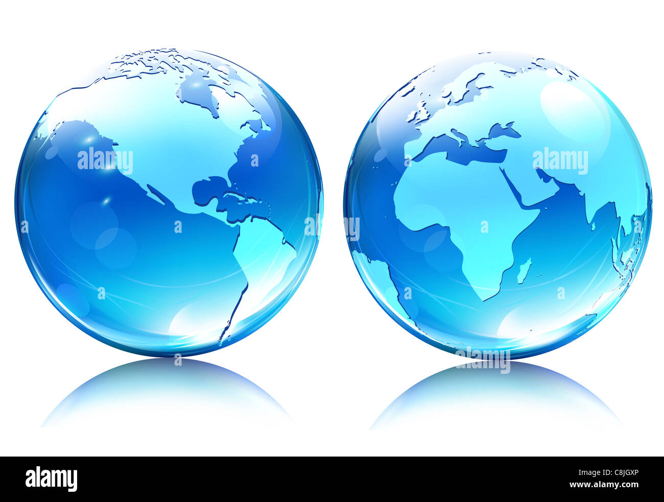 illustration of blue Glossy Earth Map Globes different angles Stock ...