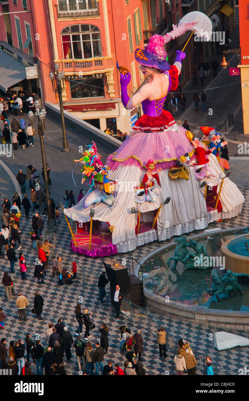 Nice, France, High Angle, Looking Down to Street, Crowd, Giant Heads ...