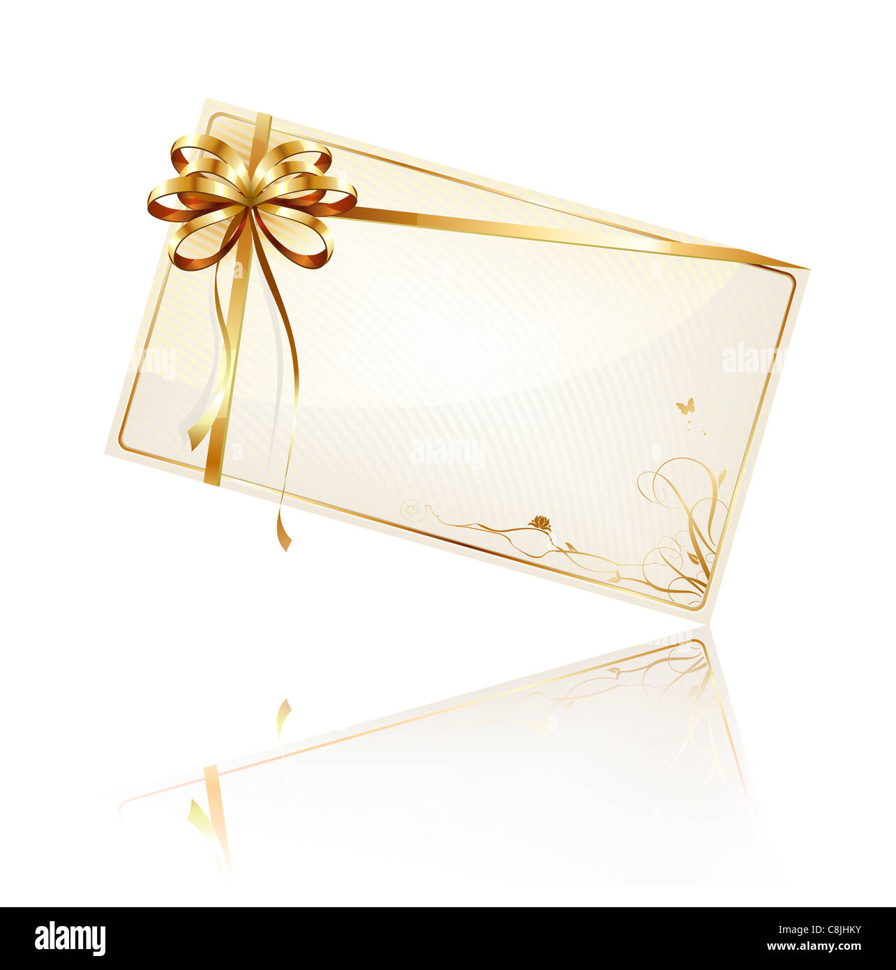 illustration of cool decorated gift card with golden bow and ribbon ...