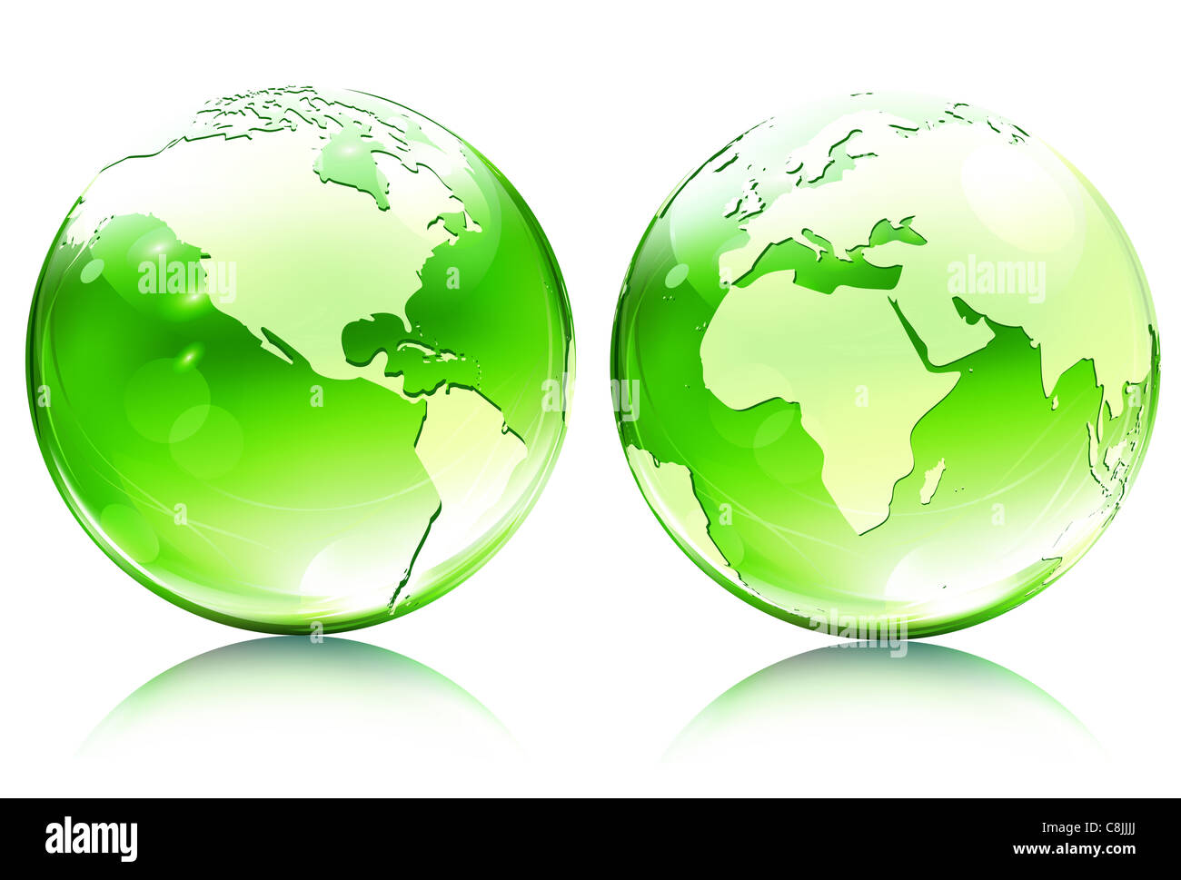 illustration of green glossy earth map globes in different angles Stock ...